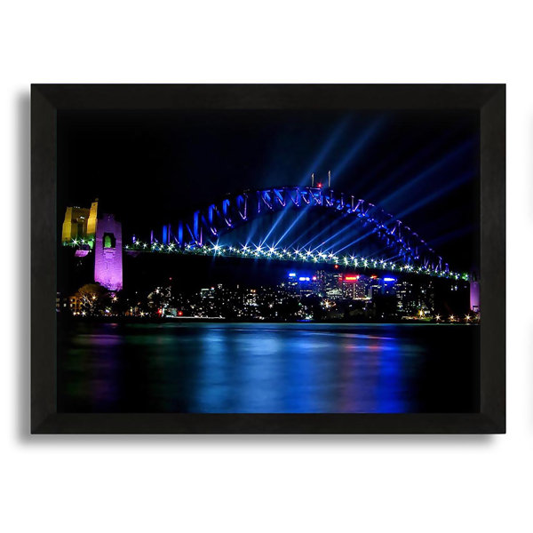 Ebern Designs Sydney Harbour Bridge Blue Light Picture Frame